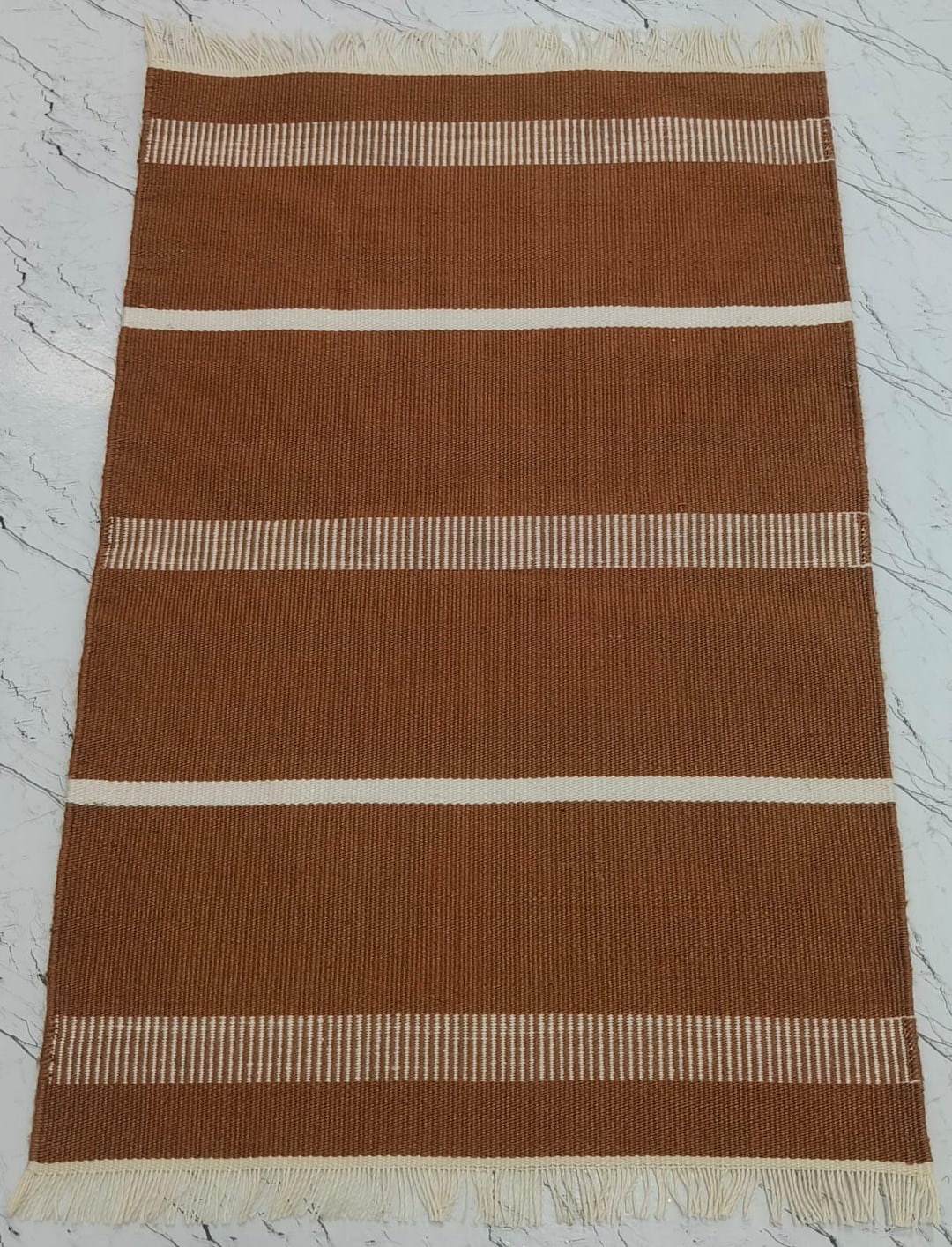 Handwoven Brown Striped Rug | Modern Boho Polypropylene Flatweave - Etsy