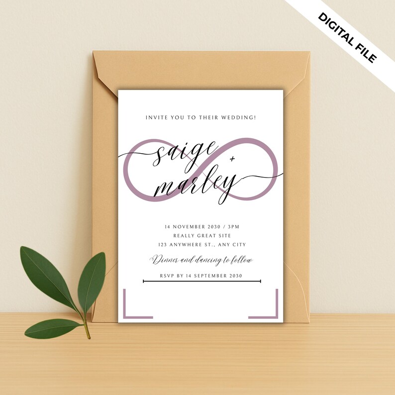 Editable Wedding Invitation Canva Template, Minimal Script Infinity ...