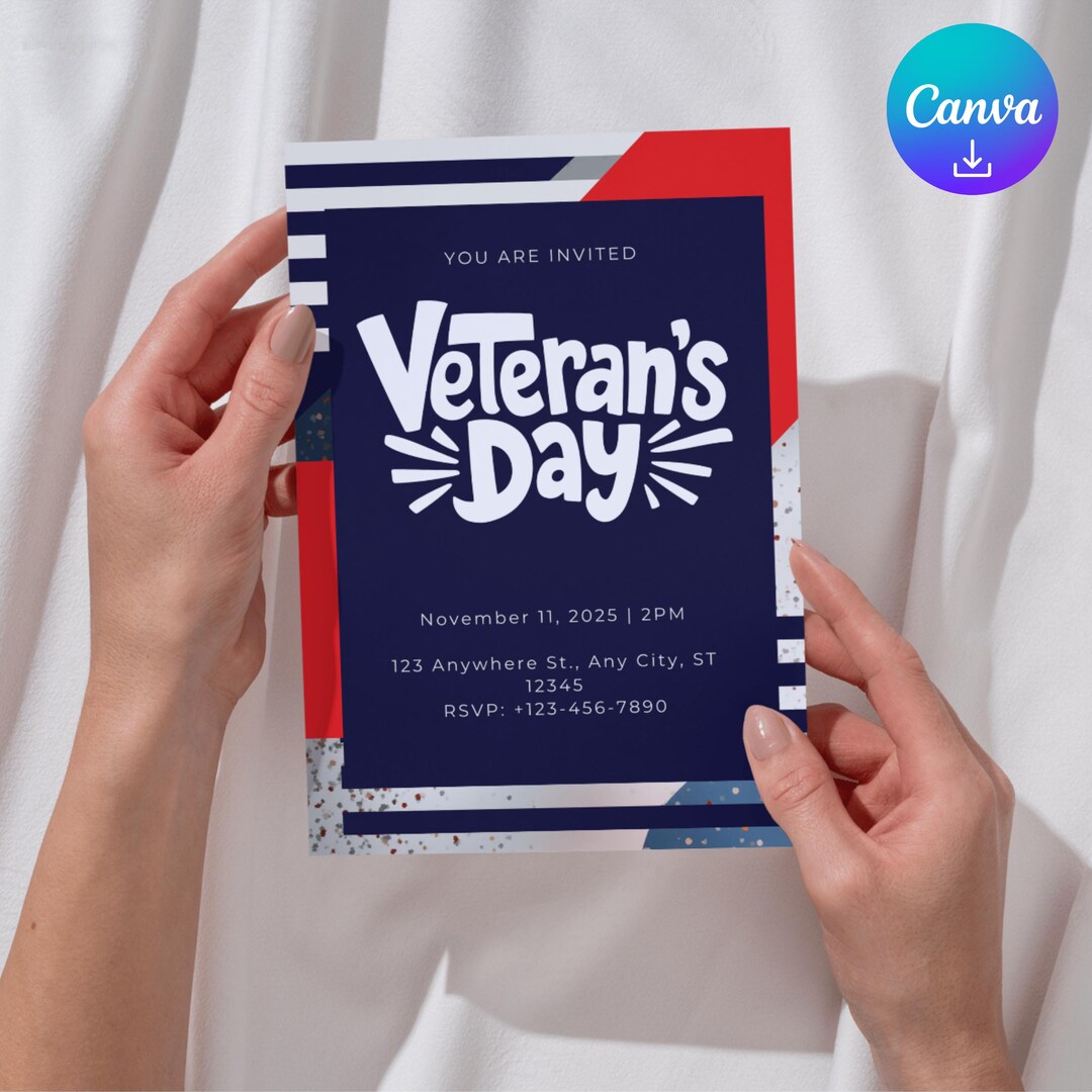 Blue and Red Veterans Day Invitation, Editable Digital Invitation ...