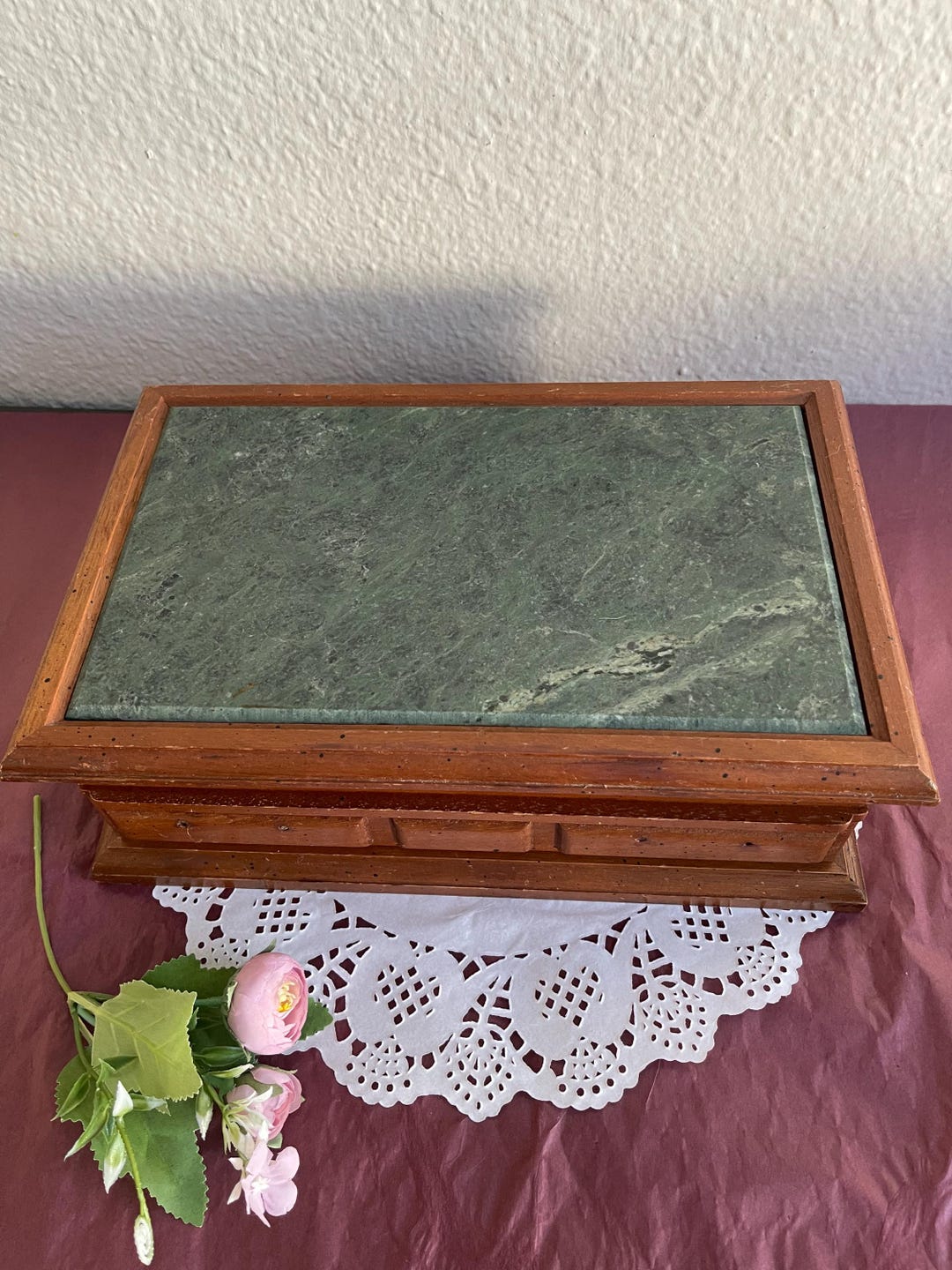 Victorian Antique Jewelry Box - Vintage Solid Heavy Wood Box With ...