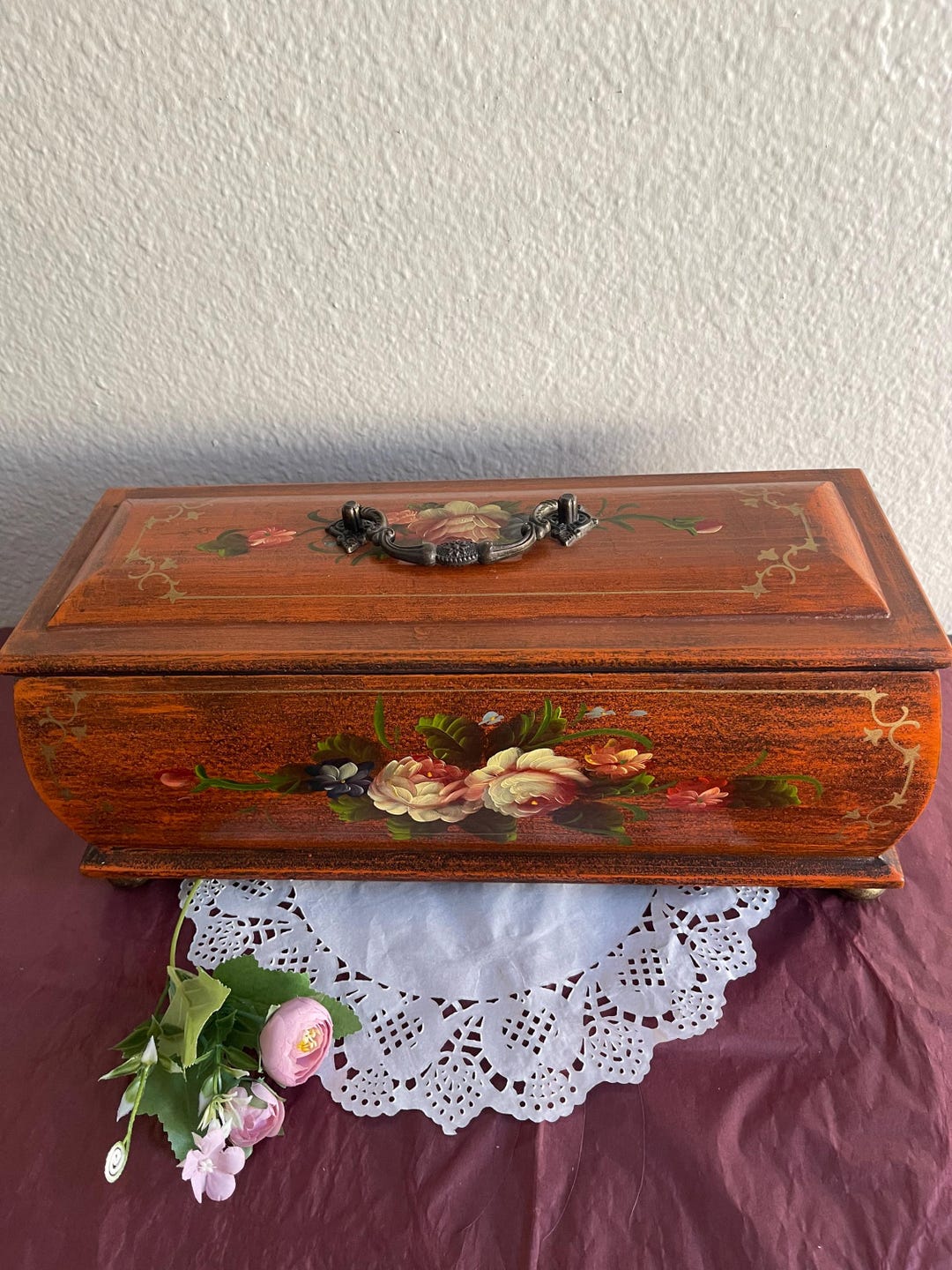 Victorian Antique Jewelry Box - Big Solid Heavy Wood Jewelry Box - Hand ...