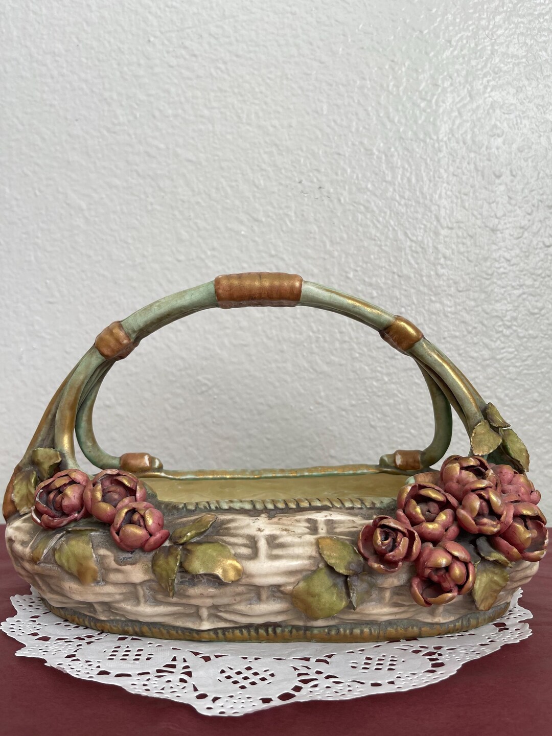 Antique Amphora Austria Porcelain Basket - Riessner Stellmacher Roses ...