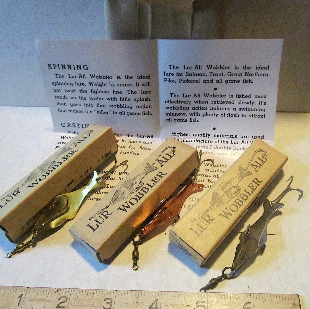 F172B Old “lur All Wobbler” 3 Pack Vintage Fishing Lures! Each Boxed ...