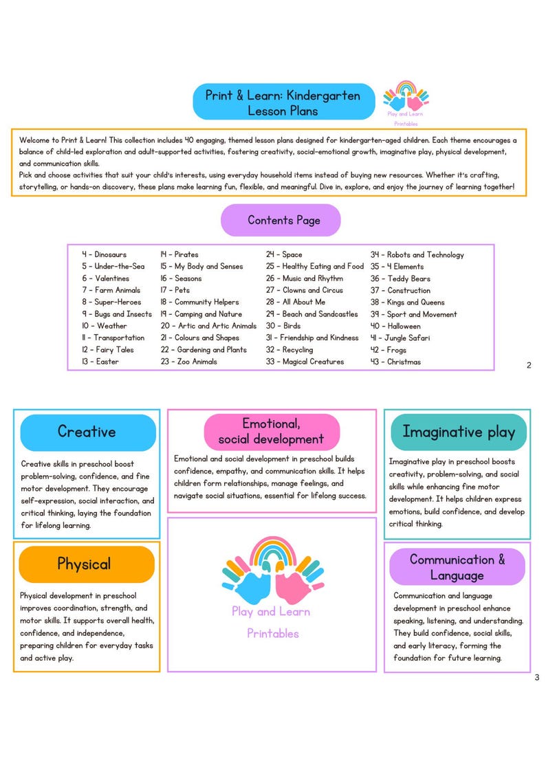 Kindergarten Homeschool Lesson Plan - Preschool Learning Pack ...