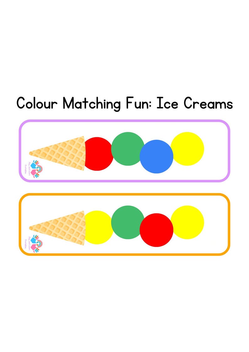 Ice Cream Colour Matching Activity Printable Preschool Learning Game - Etsy