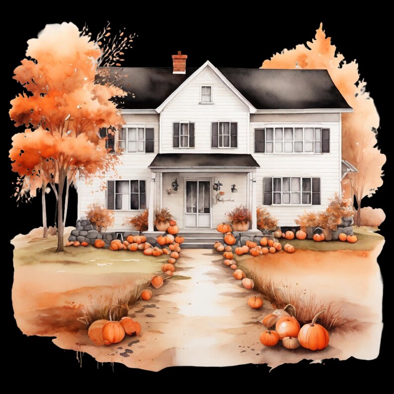 Rustic Autumn Farmhouse Clipart Bundle, 40 Cozy Fall Porch ...