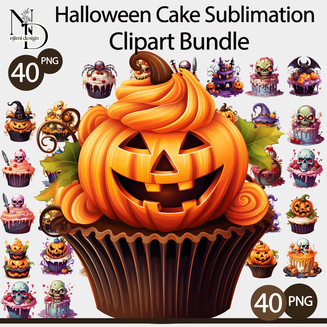 Halloween Cake & Cupcake Clipart Bundle: Spooky Desserts (40 PNG) - Etsy