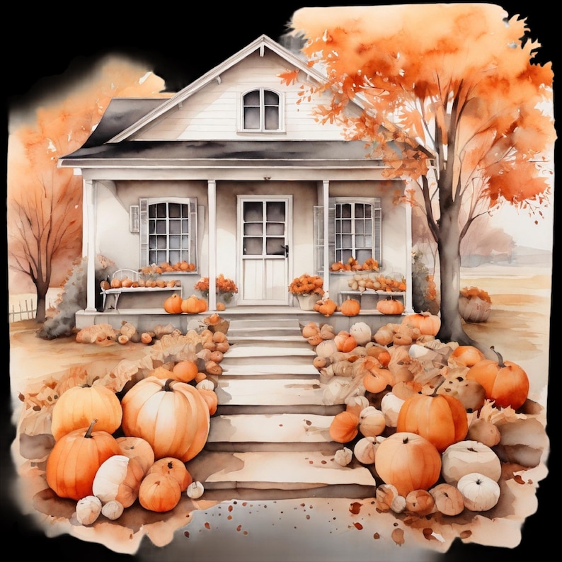 Rustic Autumn Farmhouse Clipart Bundle, 40 Cozy Fall Porch ...
