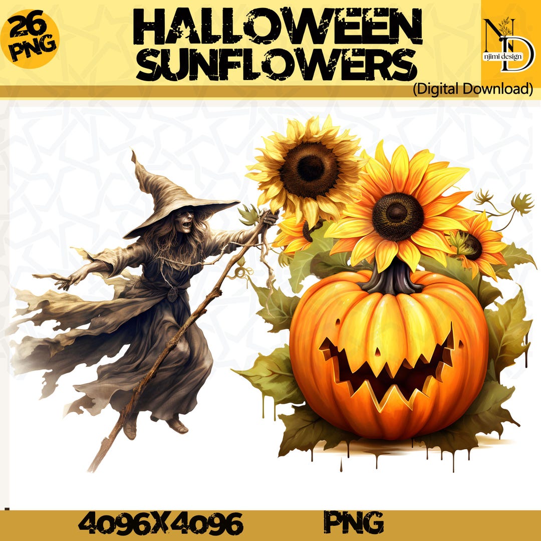 Halloween Sunflowers Clipart Bundle 26 PNG | Transparent Background ...