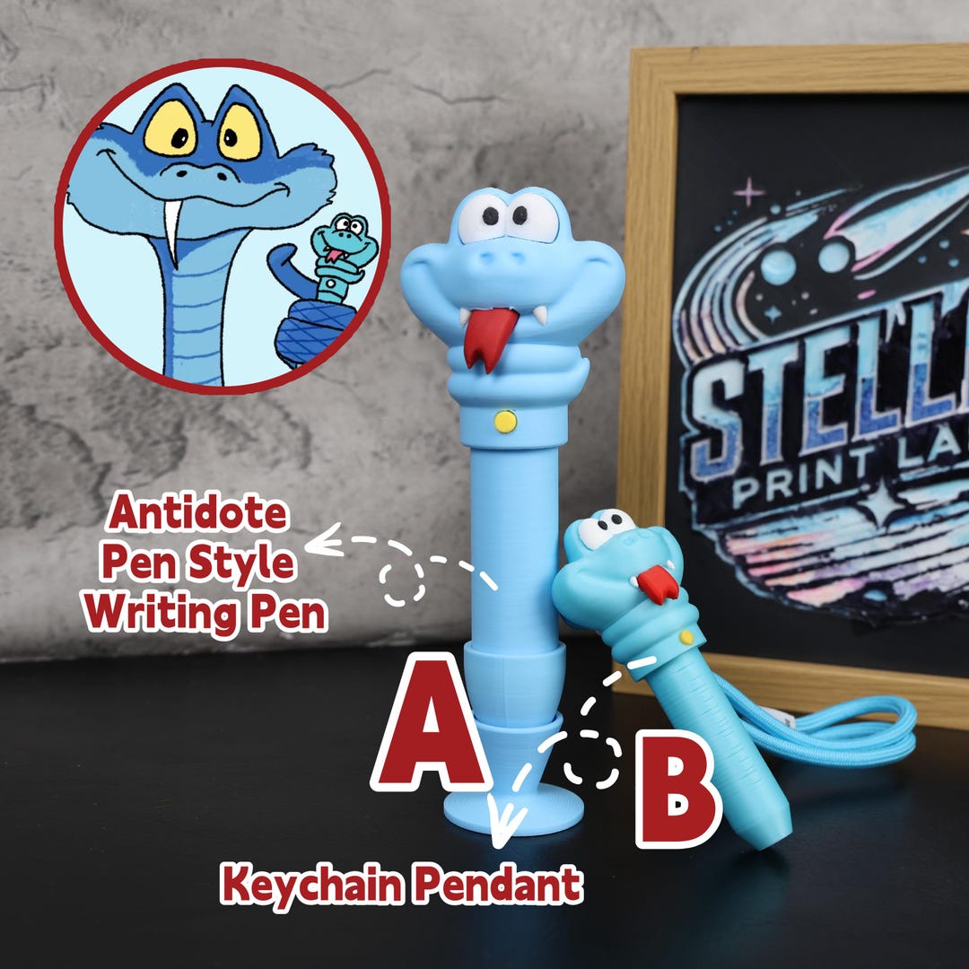 Cartoon Snake Pen Keychain Set 3D Printed Cute Animal Toy Prop Fun ...