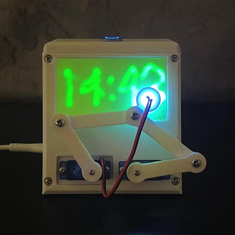 Mechanical Glow Writing Clock Auto Time Writer Desk Gadget LED Tracer ...