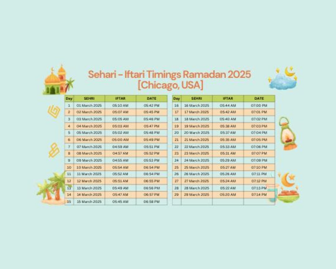 Ramadan Kitchen Timings Printable - All World - Etsy