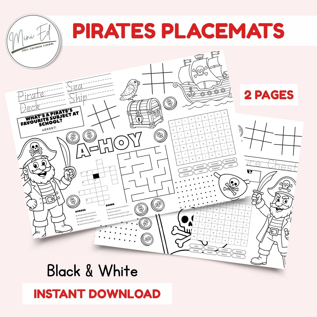 Pirate Activity Placemats | Printable Games | Instant Download - Etsy