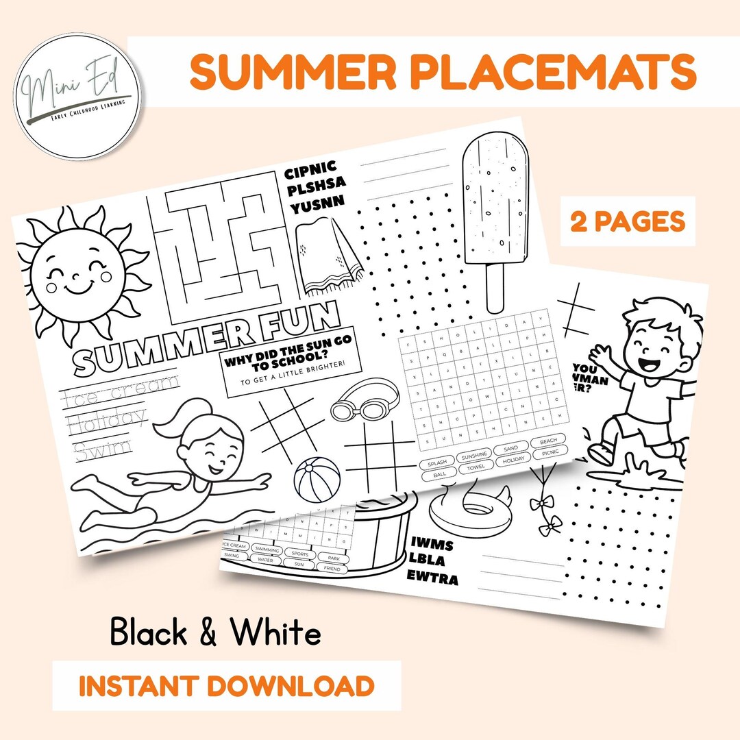 Summer Activity Placemats | Printable Games | Instant Download - Etsy