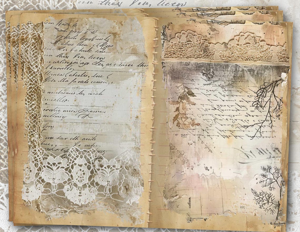 Timeless Lace Vintage Junk Journal Pages. Vintage Neutral Junk Journal ...