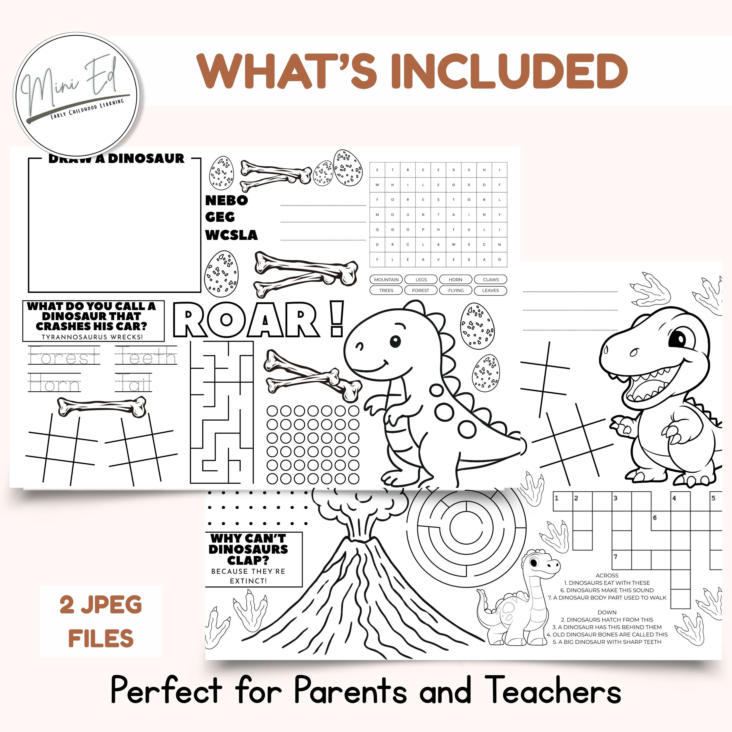 Dinosaurs Activity Placemats | Printable Games | Instant Download - Etsy