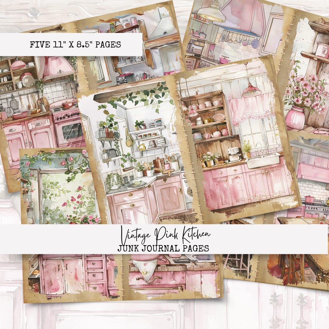 Vintage Pink Kitchen Junk Journal Pages. Vintage Pink Junk Journal Kit ...