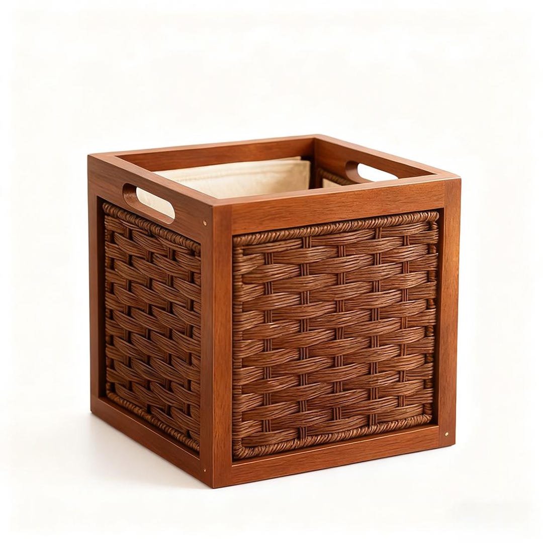 Rattan Storage Cubes, Rectangle Wooden Storage Crate With Handles ...
