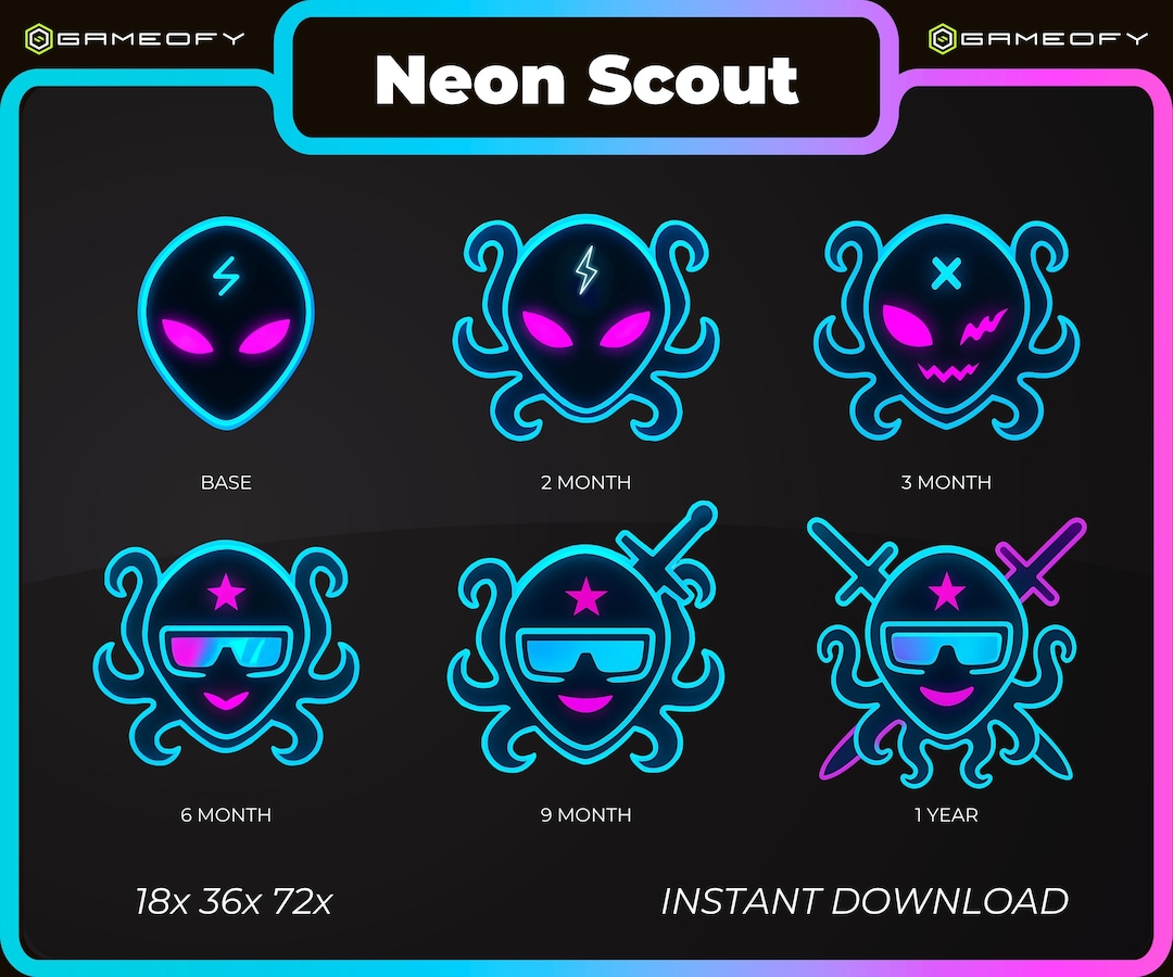 Neon Alien Twitch Sub Badges: Gamer Stream Badges (digital Download - Etsy