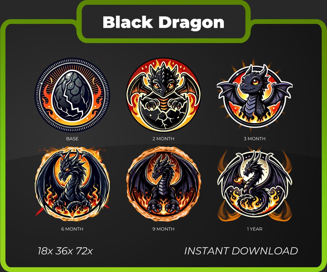 Black Dragon Twitch Sub Badges: Dark Fantasy Stream Badges (digital ...