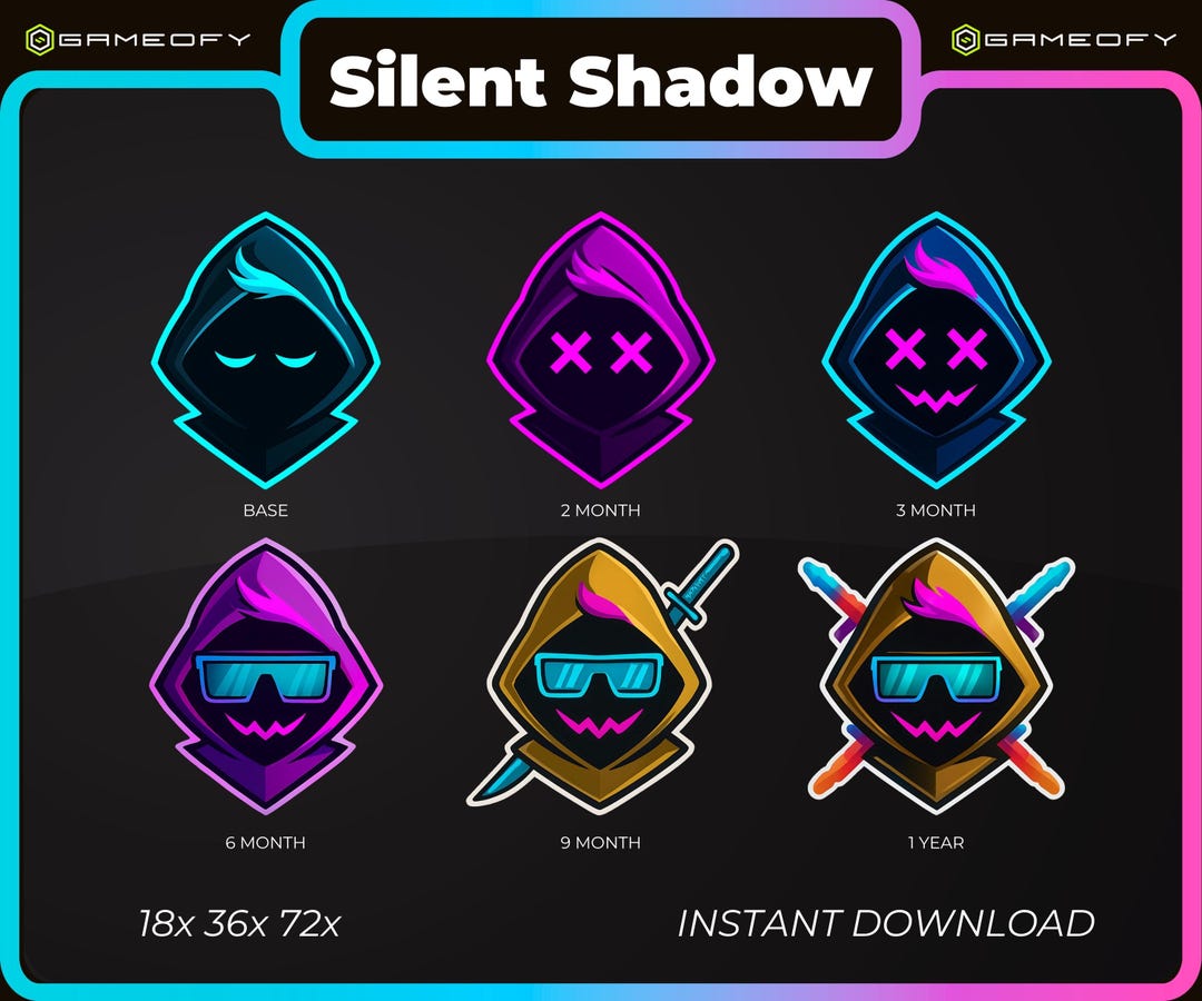 Silent Shadow Twitch Sub Badges: Dark Ninja Gamer Icons (digital ...