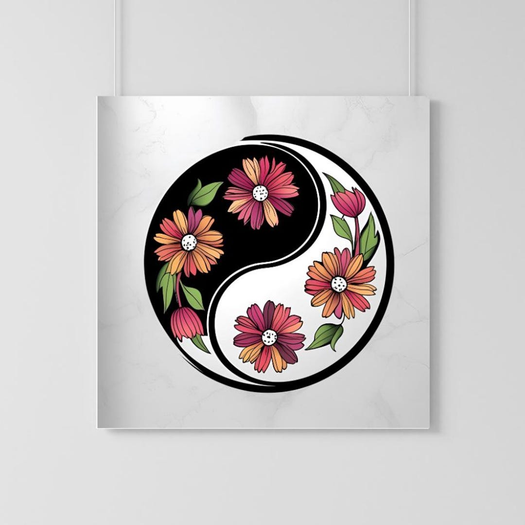 Yin Yang Wall Art, Wall Art, Ying Yang Symbol With Flowers. Brighten up ...