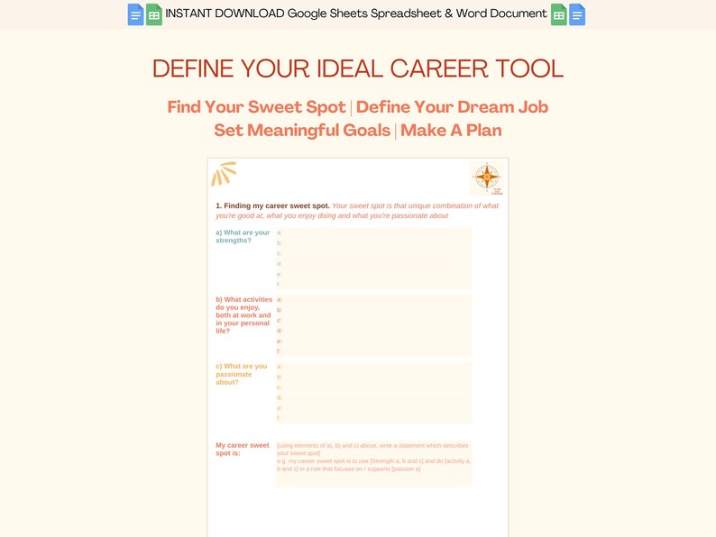 Career Plan Template to Find Your Dream Job, Career Exploration Tool to ...