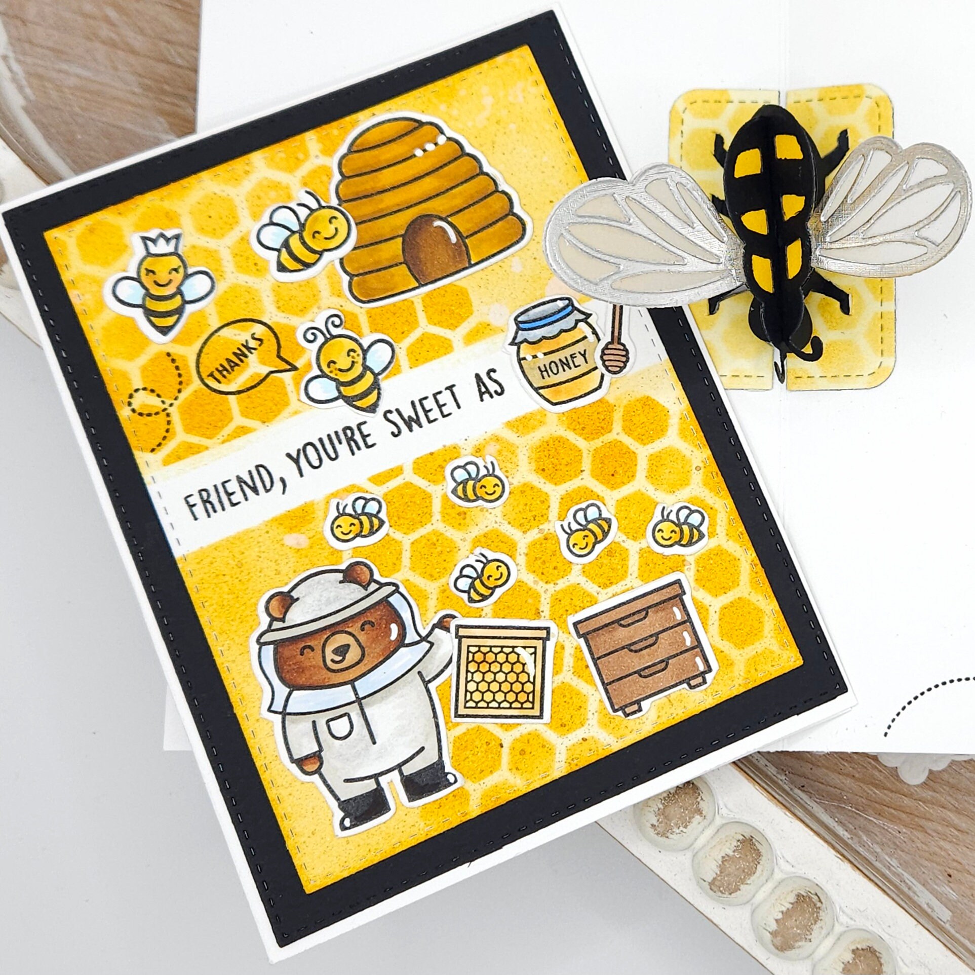 Hand Colored Bee Pop-up Friendship Card, Blank Card, Thank You Card ...