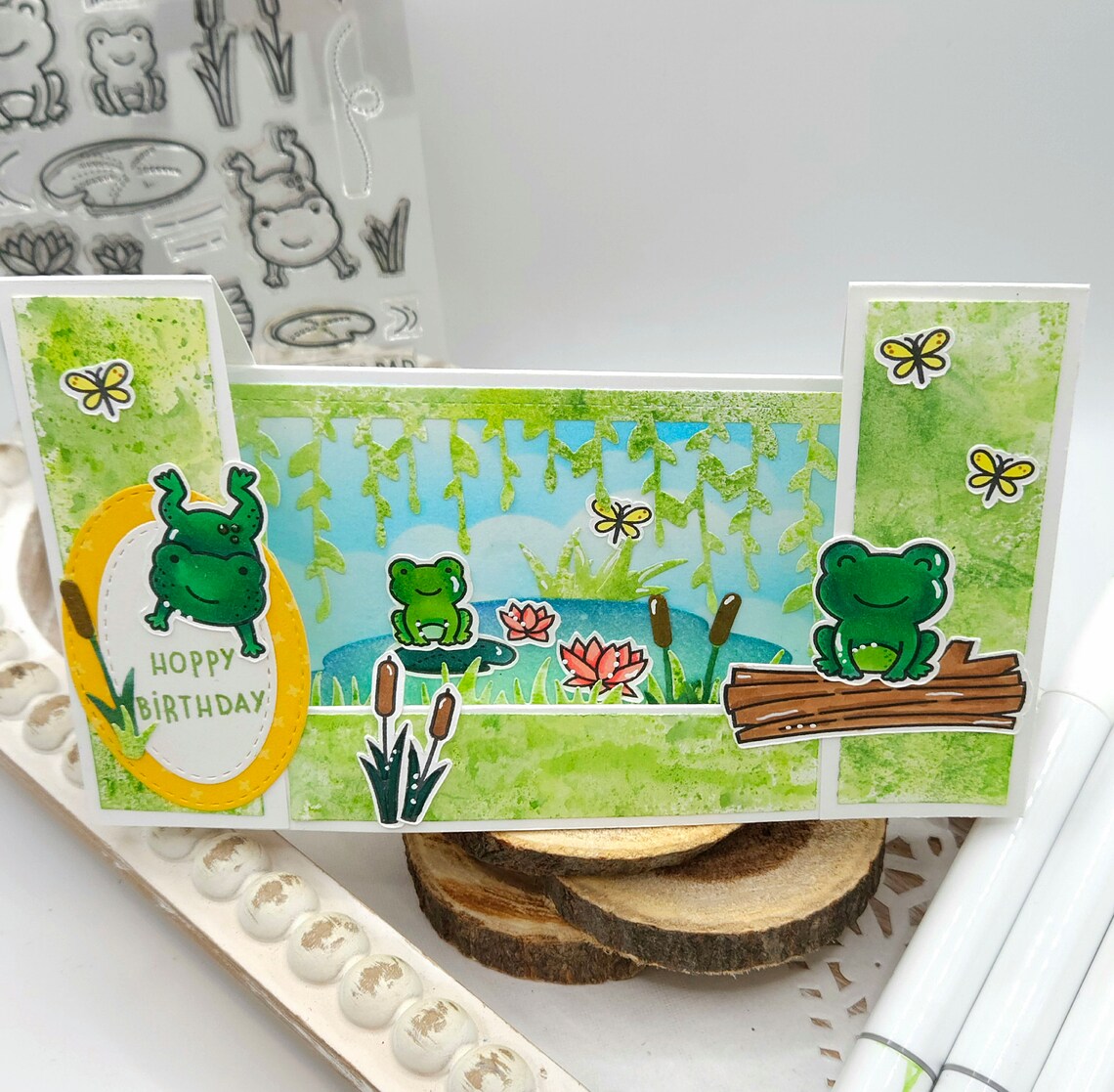 Happy hoppy Birthday Cute Frogs Card. Hand Made, Stamped and Colored ...
