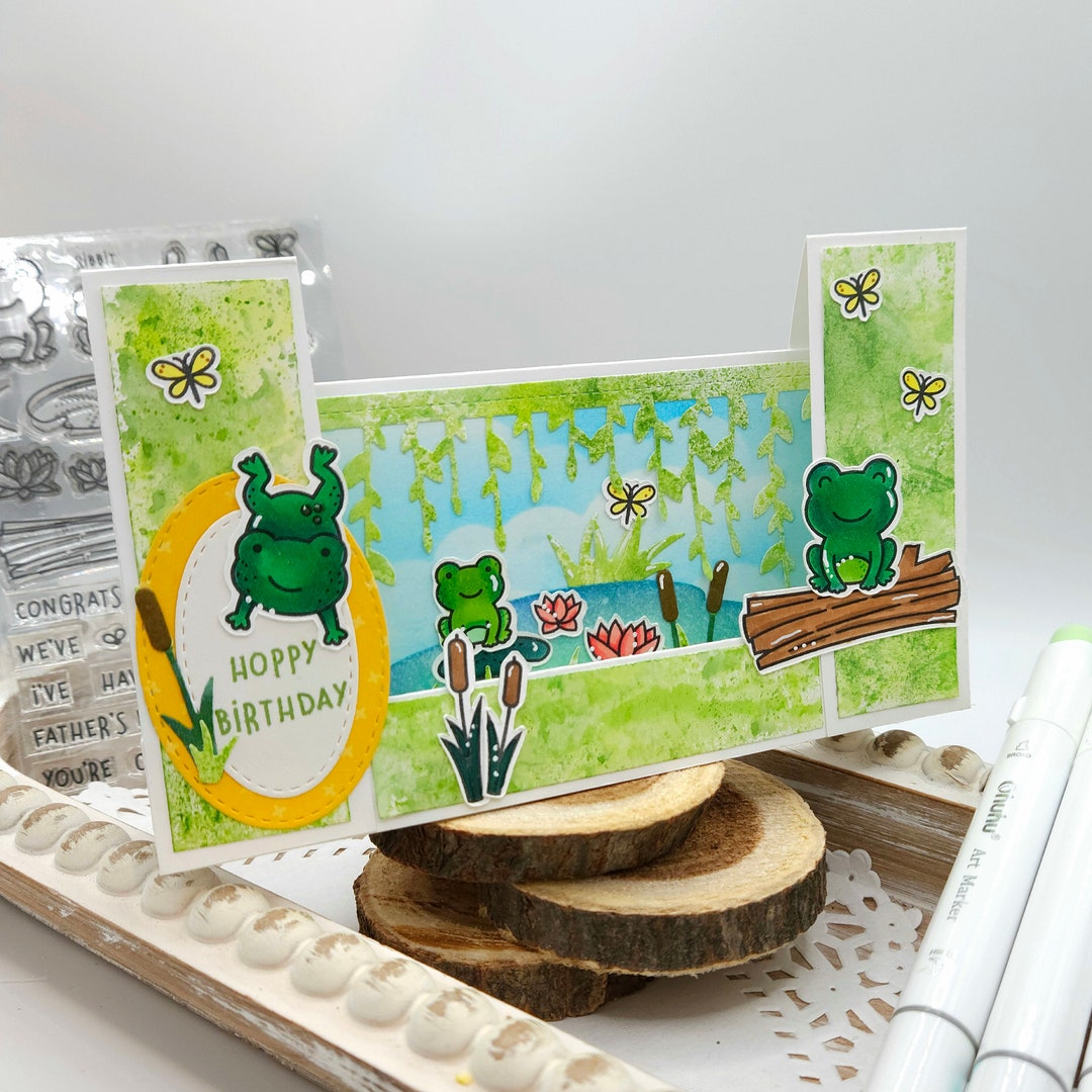Happy hoppy Birthday Cute Frogs Card. Hand Made, Stamped and Colored ...