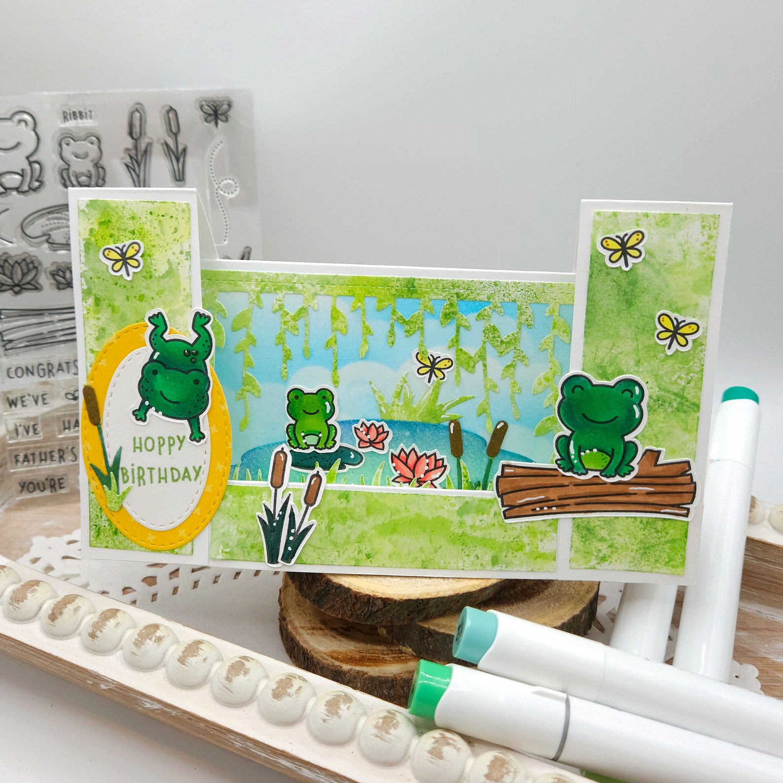 Happy hoppy Birthday Cute Frogs Card. Hand Made, Stamped and Colored ...