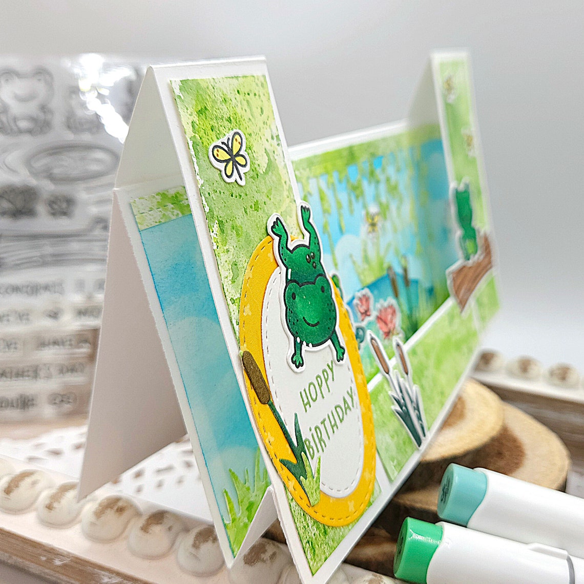 Happy hoppy Birthday Cute Frogs Card. Hand Made, Stamped and Colored ...