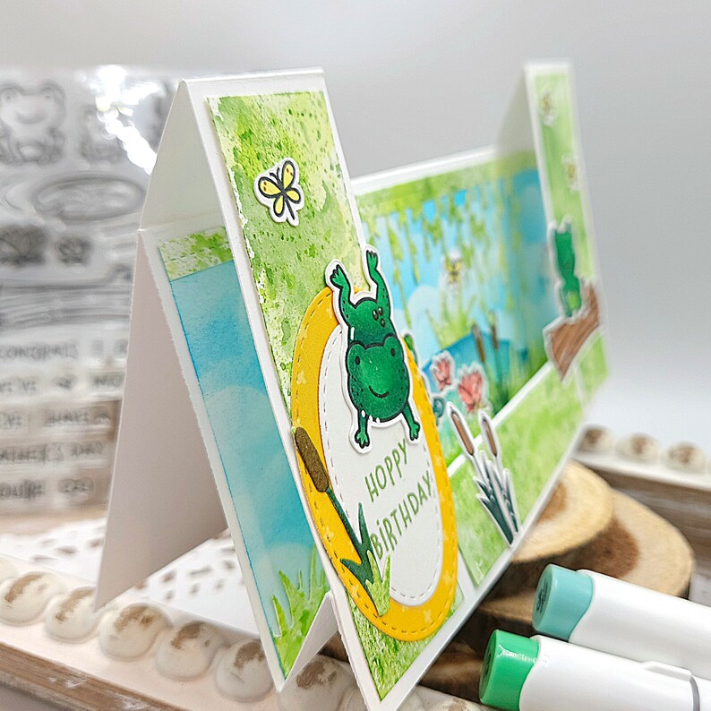 Happy hoppy Birthday Cute Frogs Card. Hand Made, Stamped and Colored ...