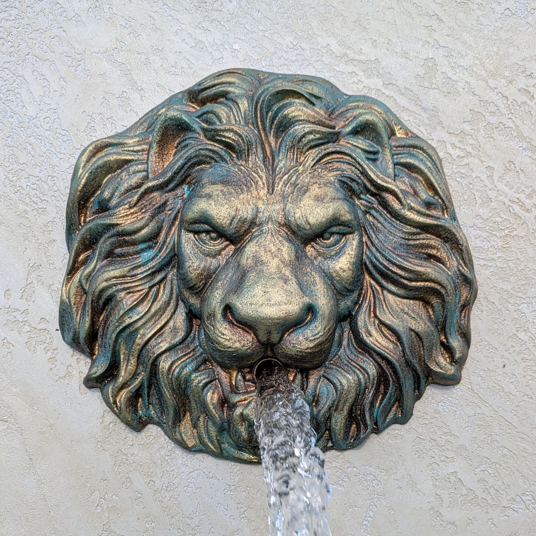 Lion Head 12'' Oxide Bronze Water Spout Pool Water Feature Wall ...