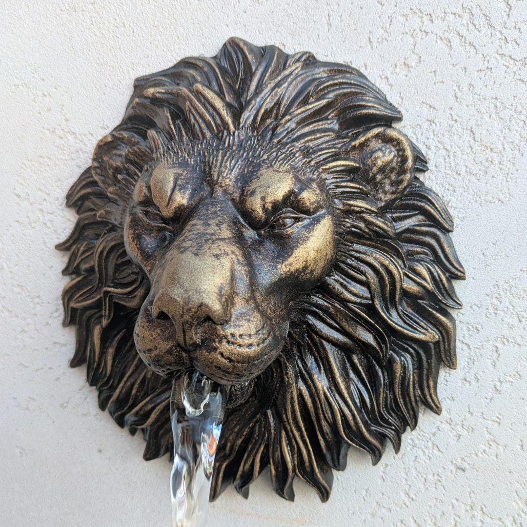 Lion Head Wall Hanging Fountain 6.5" Pool Water Feature Bronze Wall ...