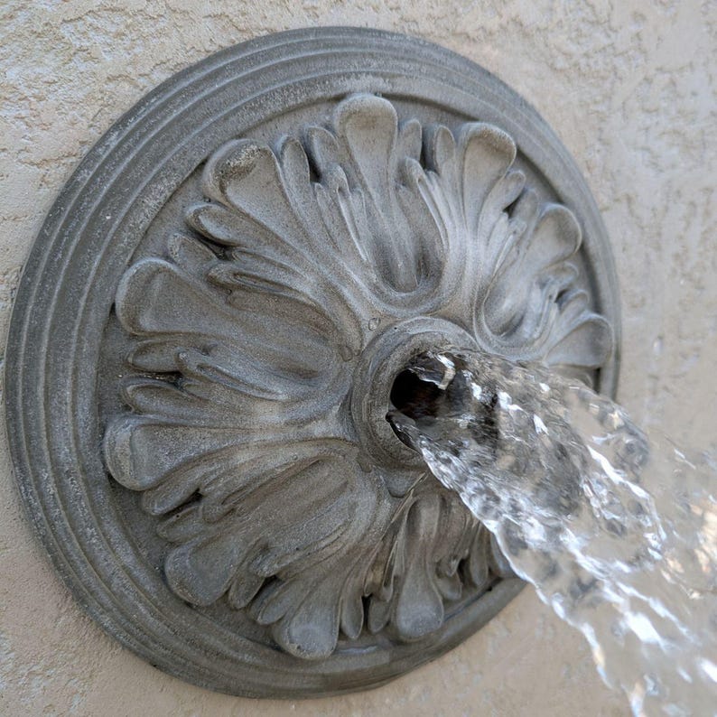 Concrete Water Spout Rosette 8" Pool Water Feature Wall Fountain ...