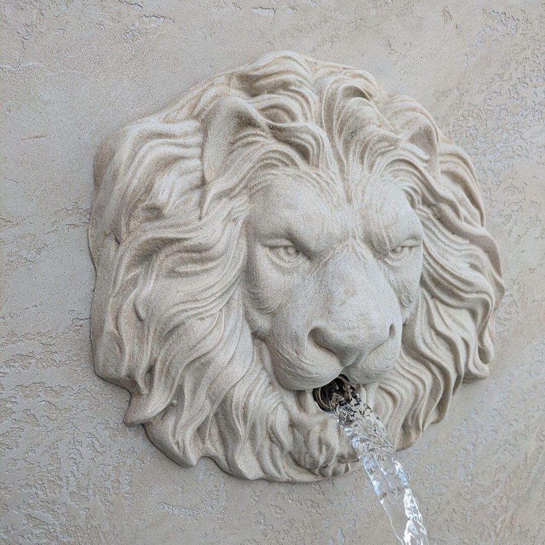 Lion Head 12'' Water Spout Stone Pool Water Feature Wall Fountain ...