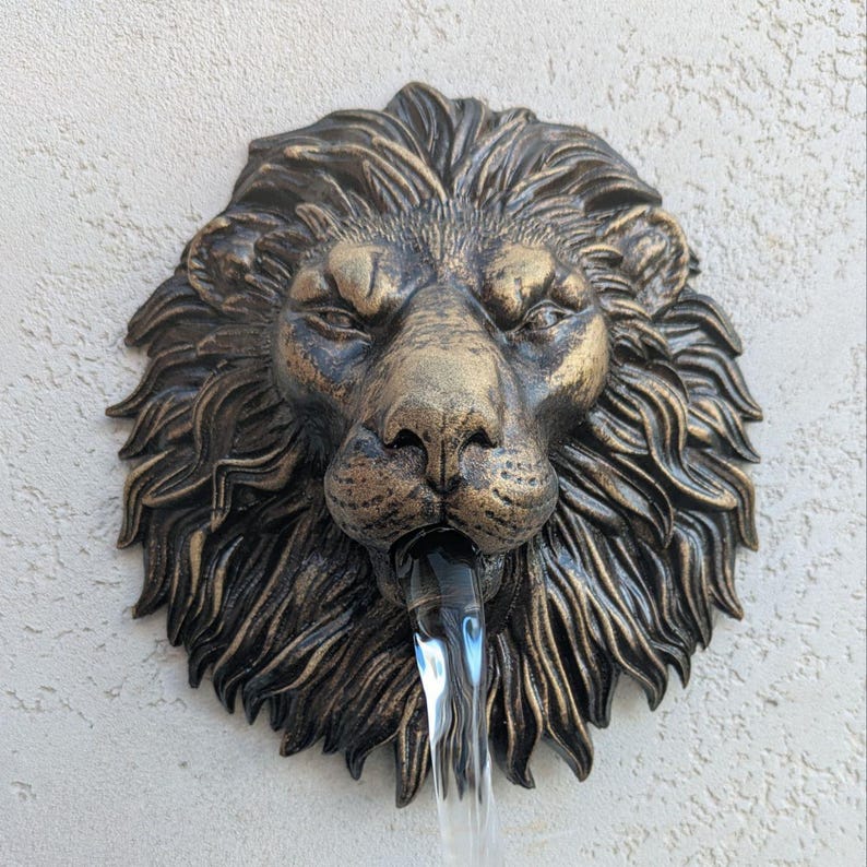 Lion Head Wall Hanging Fountain 6.5" Pool Water Feature Bronze Wall ...