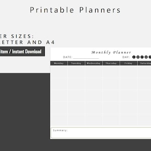 Monthly Planner Printable: PDF Template (US Letter & A4 Sizes) (digital ...