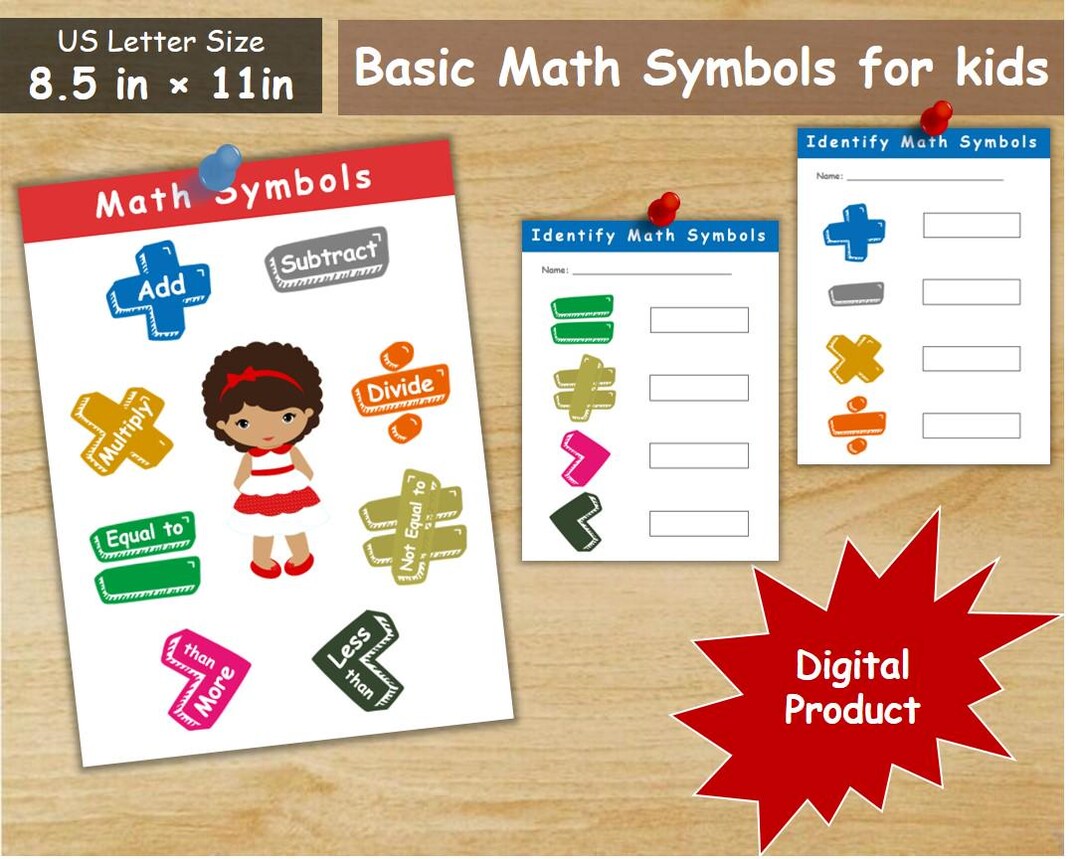Math Symbols Signs | Math Symbols Clipart Worksheet for Kindergarten ...