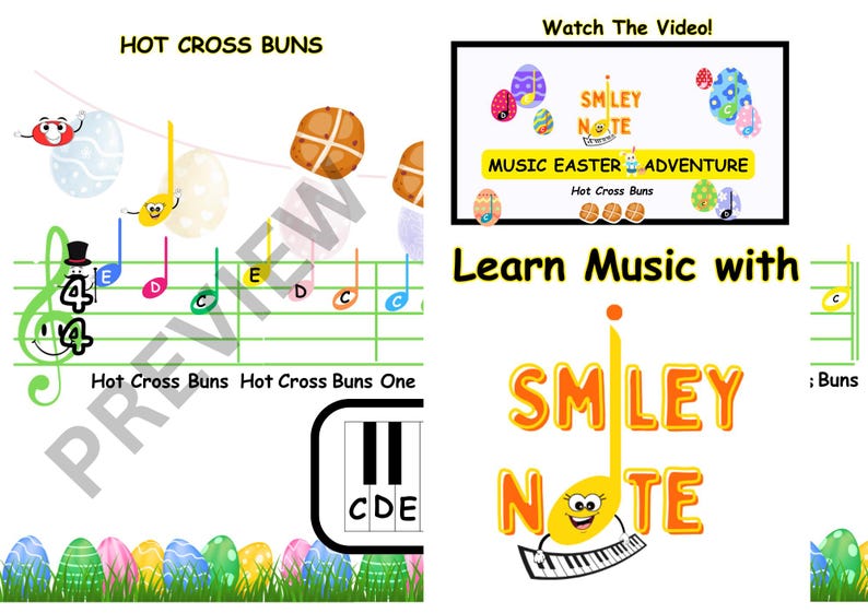 HOT CROSS BUNS - Music Sheet for Kids - Music Notes in Treble Clef ...