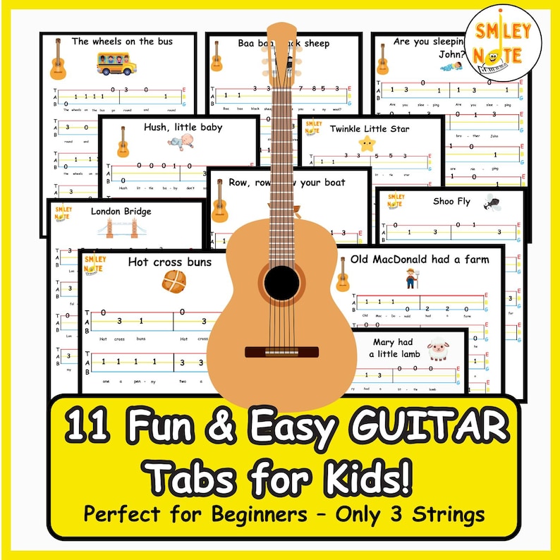 Easy and Fun Guitar Songs for Kids – 11 Beginner Tabs Using 3 Strings ...