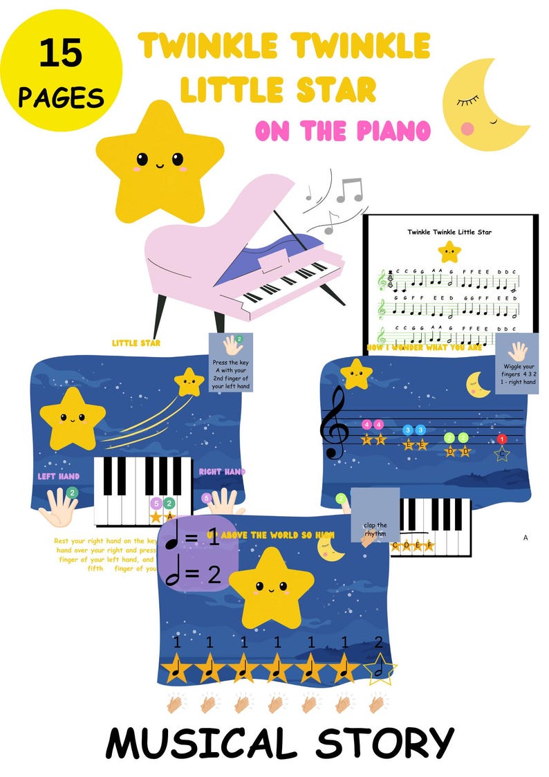 Twinkle Twinkle Little Star on the Piano for 3-4 Years Old – Musical Story + Music Sheet ...