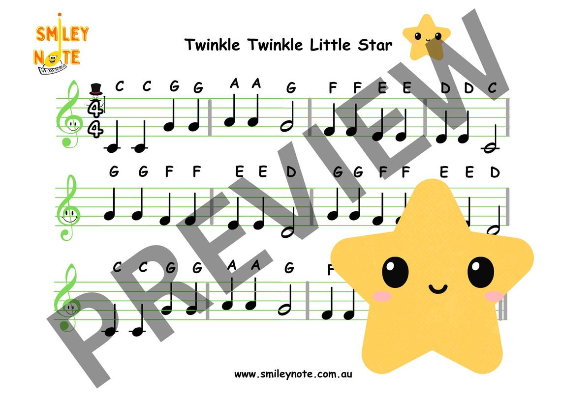 Kids Songs Printable Music Sheet - Music Notes in Treble Clef - 6 ...