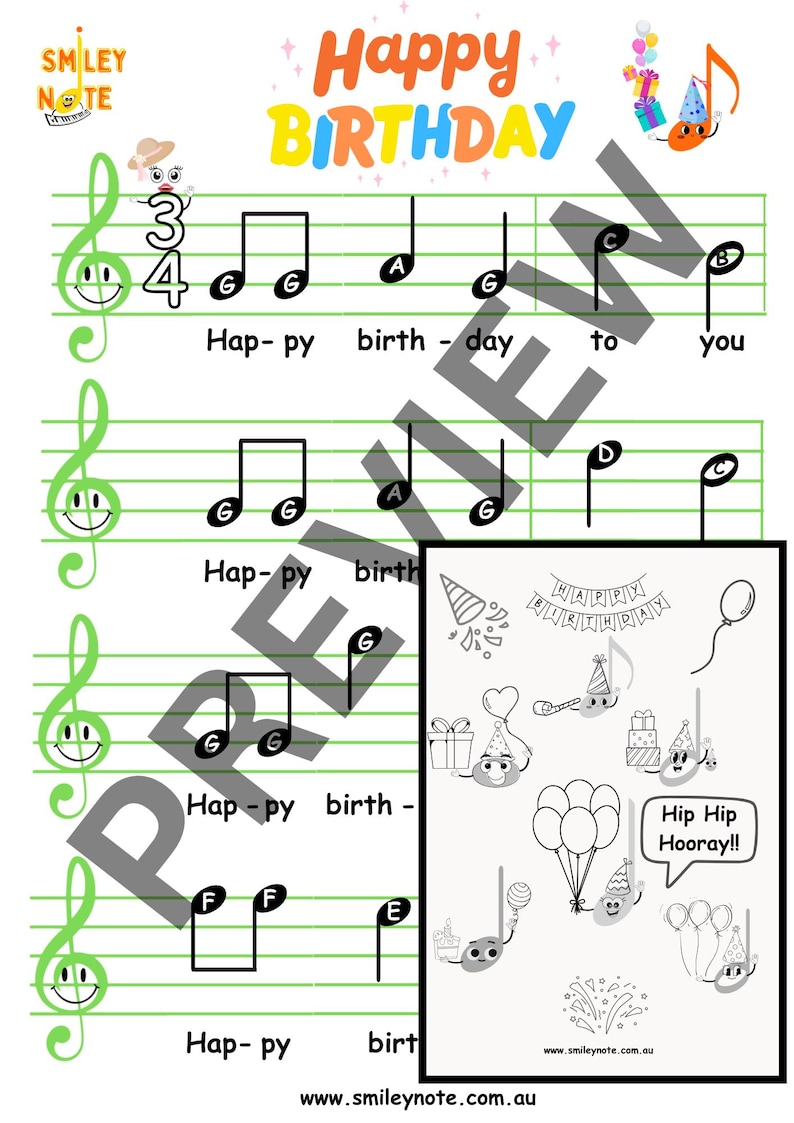 Happy Birthday - Music Notes in Treble Clef| Coloring Page - Music ...