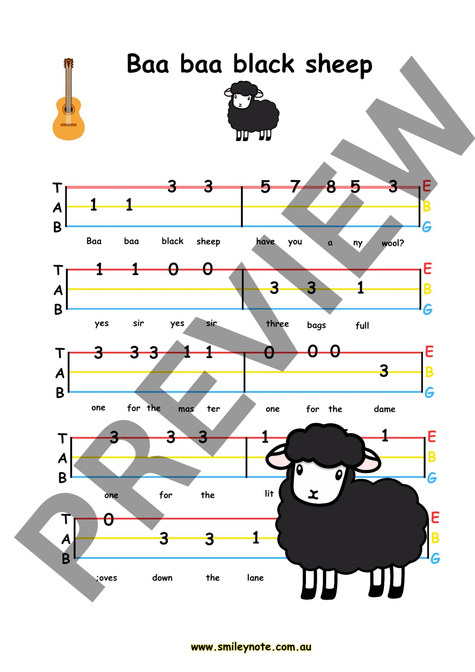 Easy Guitar TABS for Kids – 11 Beginner Tabs Songs Using 3 Strings ...
