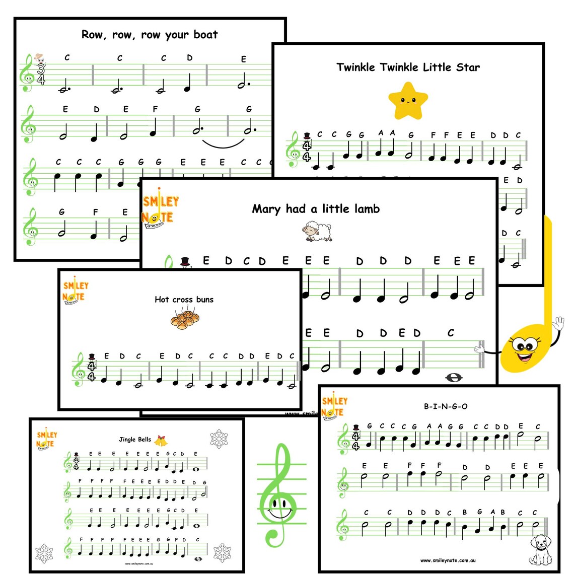 Kids Songs Printable Music Sheet - Music Notes in Treble Clef - 6 ...
