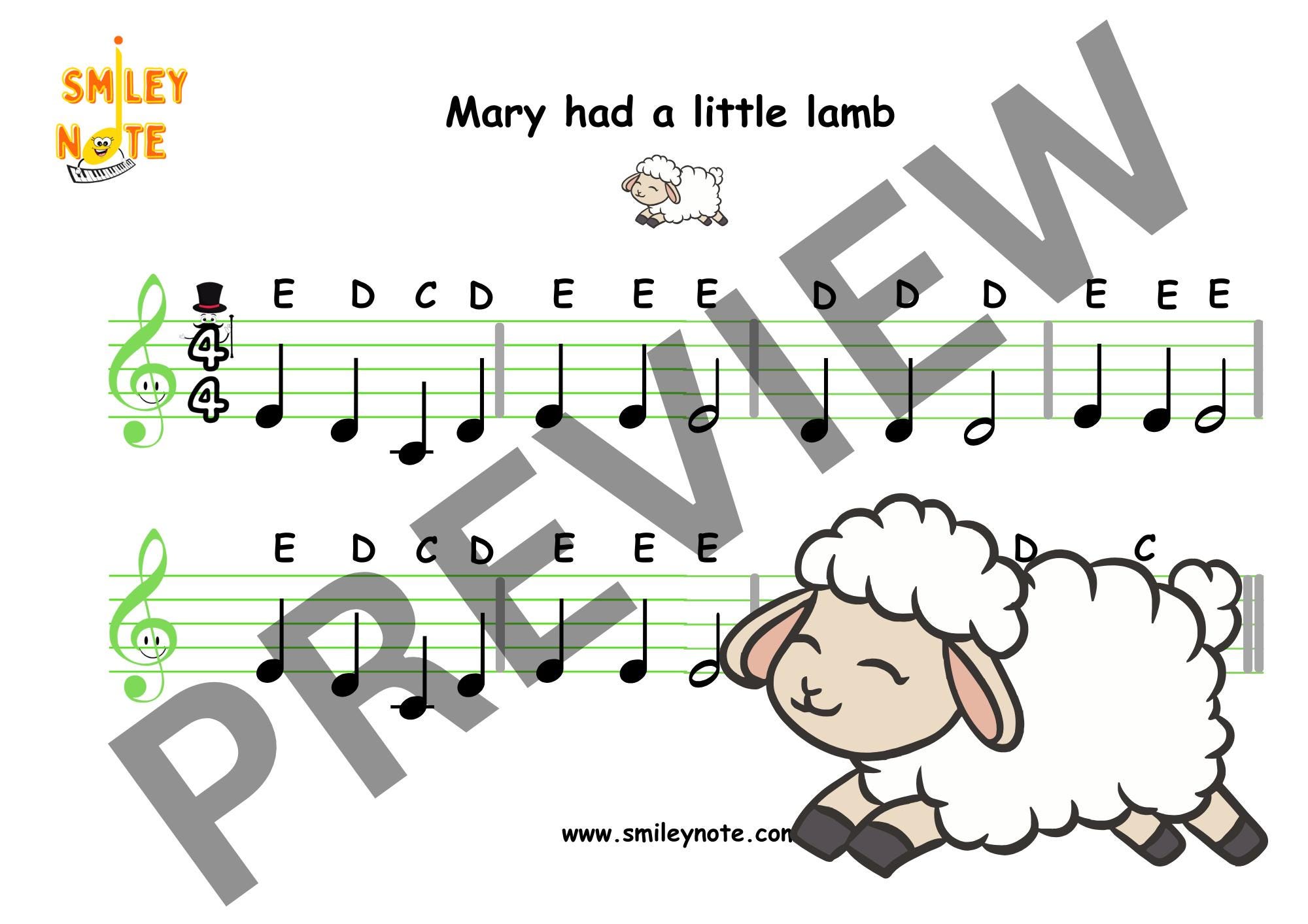 Kids Songs Printable Music Sheet - Music Notes in Treble Clef - 6 ...