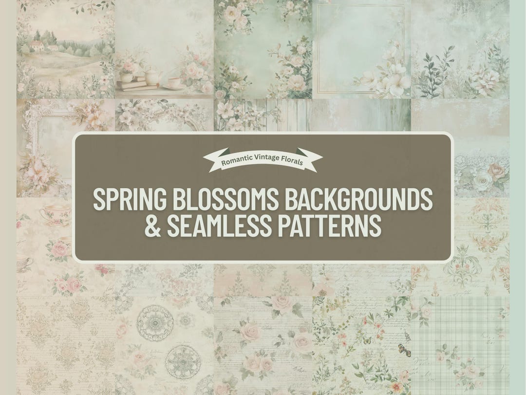 Spring Blossoms Digital Papers & Seamless Patterns | Vintage Floral Backgrounds | Pastel Digital ...