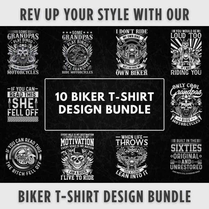 Motorcycle Biker T-shirt Design Bundle | Digital Download | PNG JPG ...